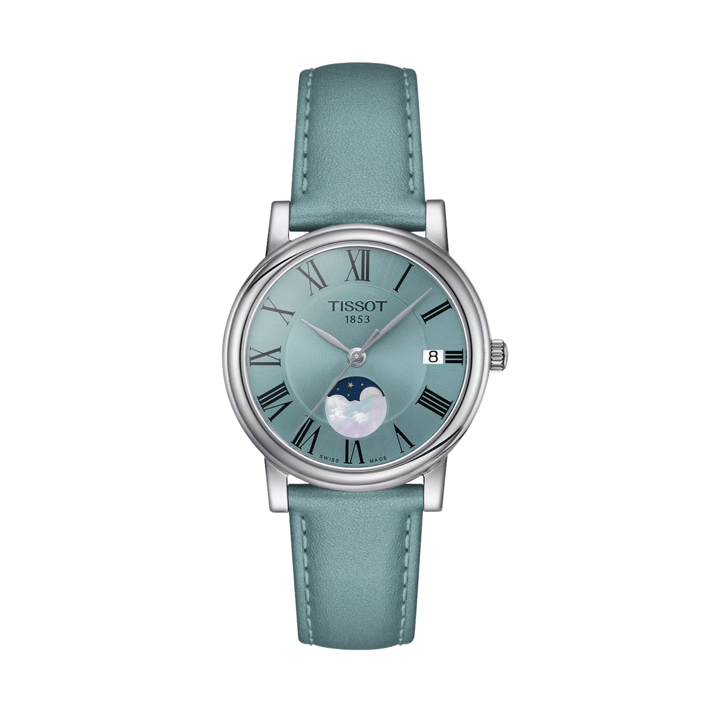 Tissot Carson Premium Lady Moonphase 32 mm Light-Blue Dial Stainless ...